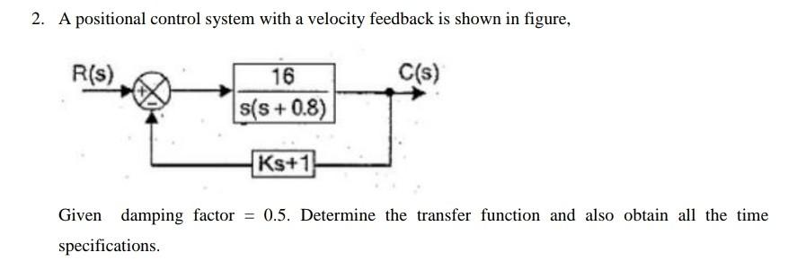 Solved 2. A positional control system with a velocity | Chegg.com