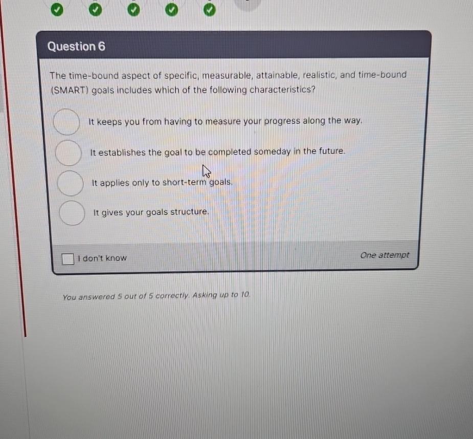Solved Question 6The time-bound aspect of specific, | Chegg.com