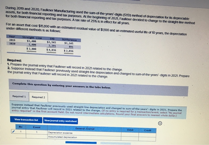 Solved During 2019 and 2020, Faulkner Manufacturing used the | Chegg.com