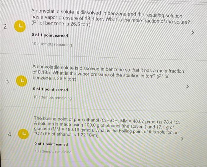 Solved A nonvolatile solute is dissolved in benzene and the | Chegg.com