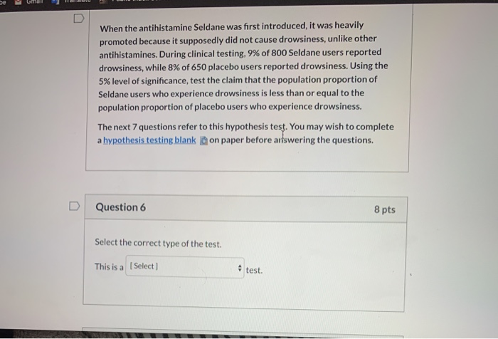 Solved When the antihistamine Seldane was first introduced, | Chegg.com