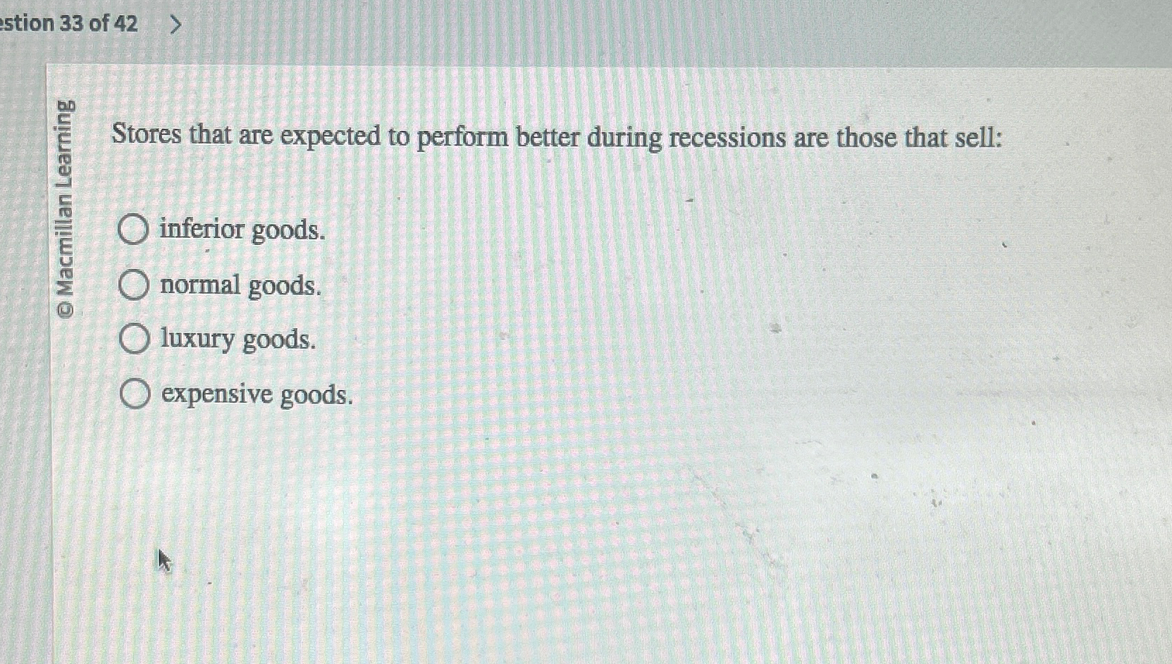 Solved stion 33 ﻿of 42Stores that are expected to perform | Chegg.com