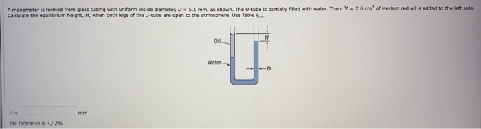 Solved A manometer is formed from glass tubing with uniform | Chegg.com