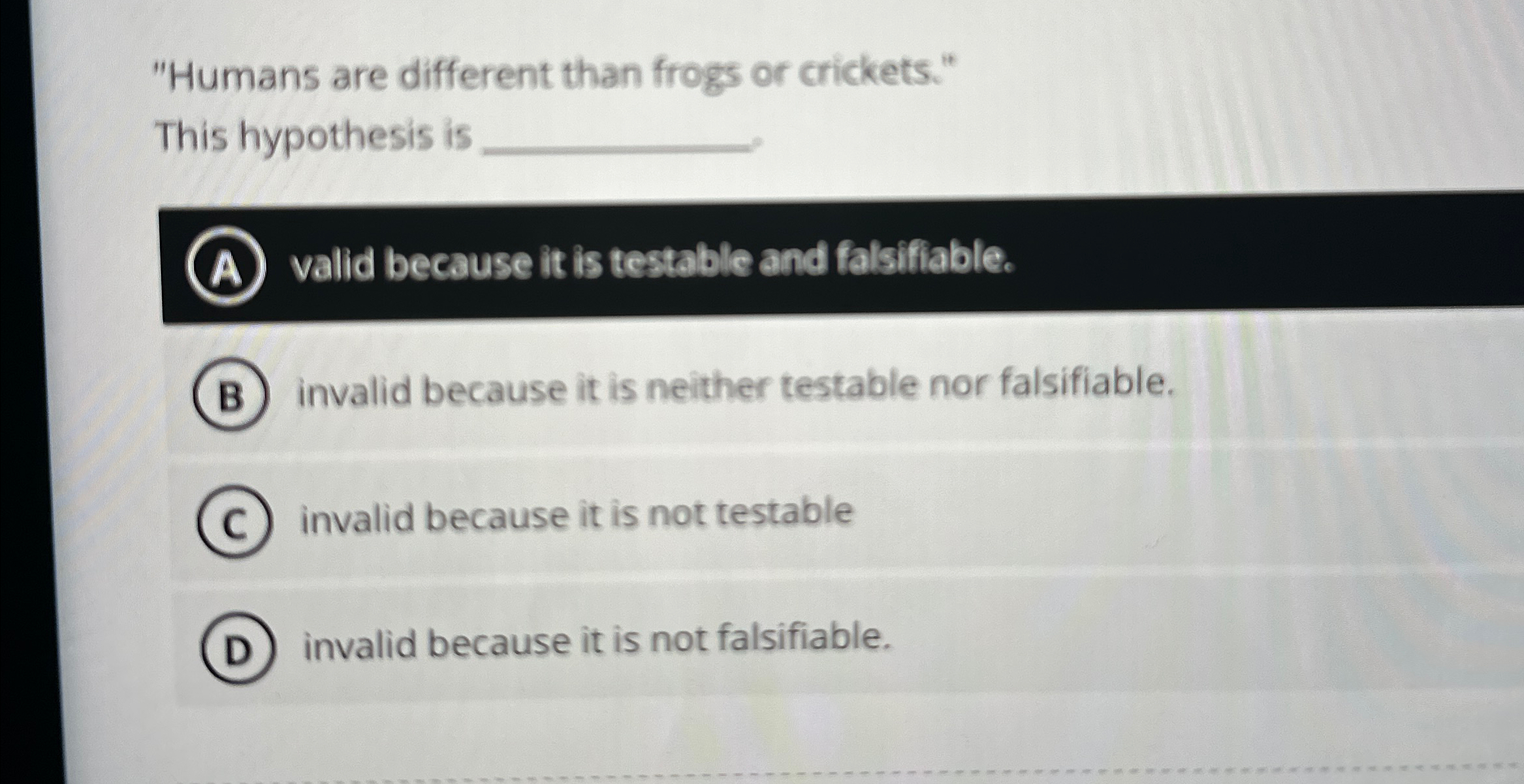 Solved "Humans are different than frogs or crickets."This | Chegg.com