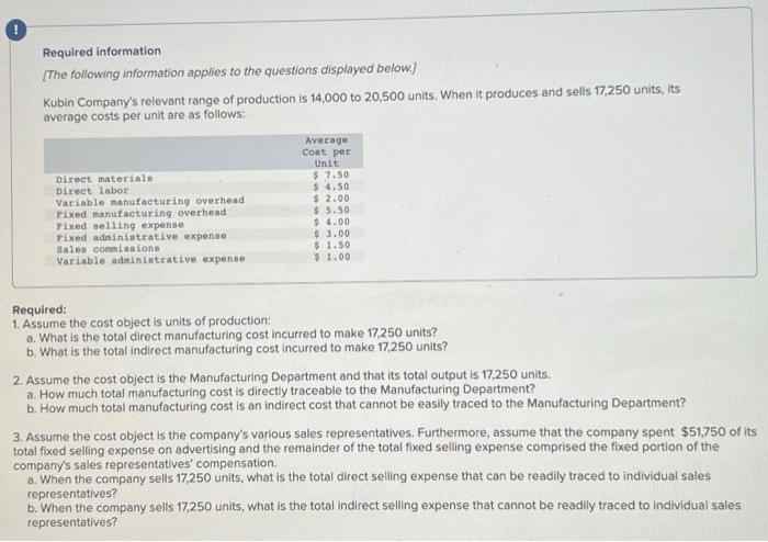 Solved Required: 1. Assume the cost object is units of | Chegg.com