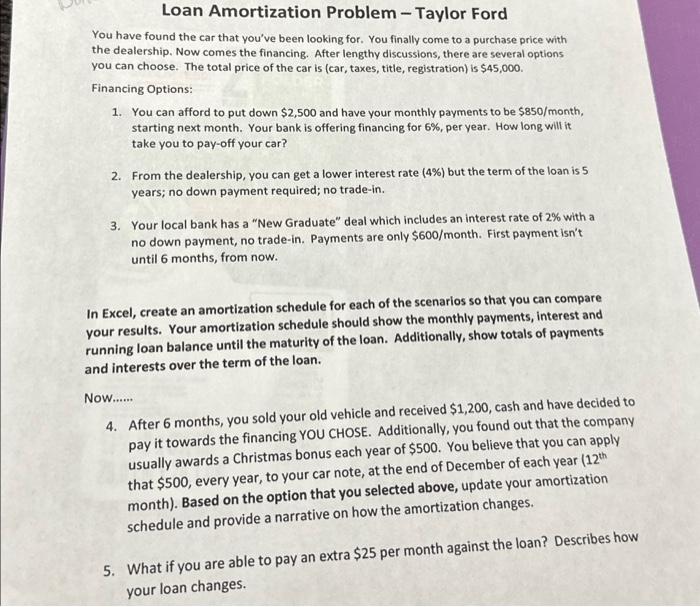 Solved Loan Amortization Problem - Taylor Ford You have | Chegg.com