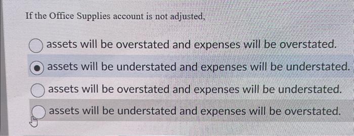 Solved If the Office Supplies account is not adjusted, | Chegg.com