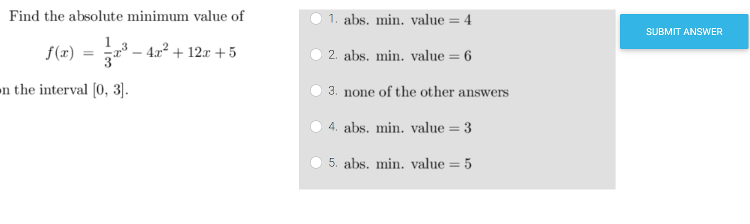 Solved Find the absolute minimum value | Chegg.com