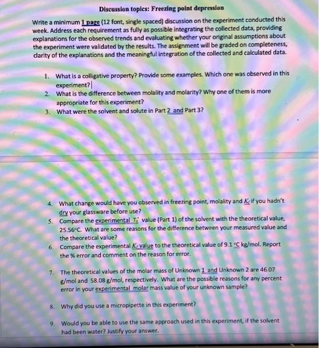 Solved Discussion topics: Freezing point depression Write a | Chegg.com