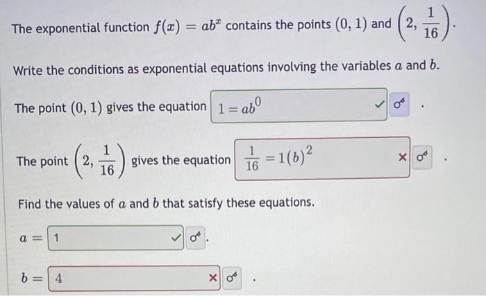 Solved The exponential function f(x)=abx contains the points | Chegg.com