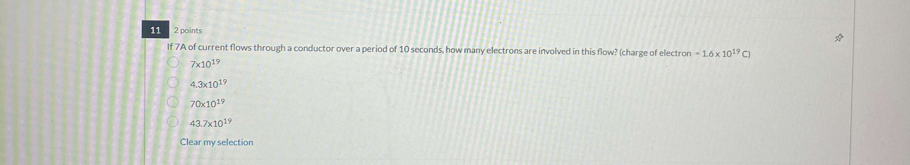 Solved 2 ﻿pointsIf 7A ﻿of current flows through a conductor | Chegg.com