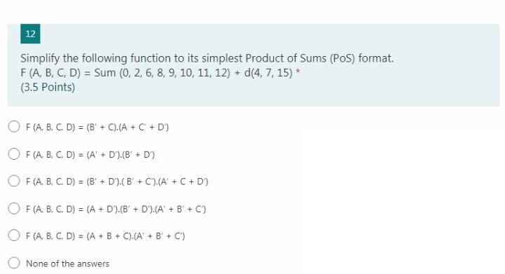 Solved 12 Simplify the following function to its simplest | Chegg.com