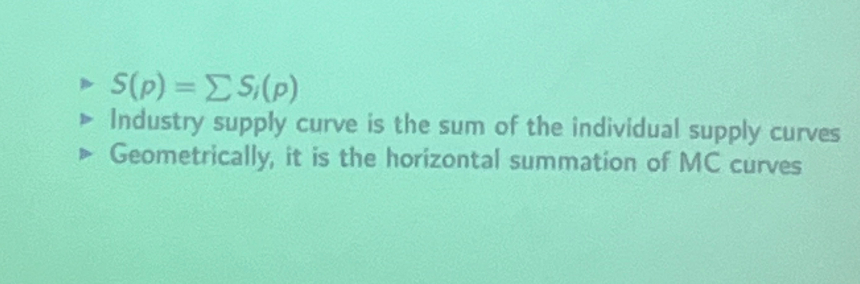 Solved S(p)=∑??Si(p)Industry supply curve is the sum of the | Chegg.com