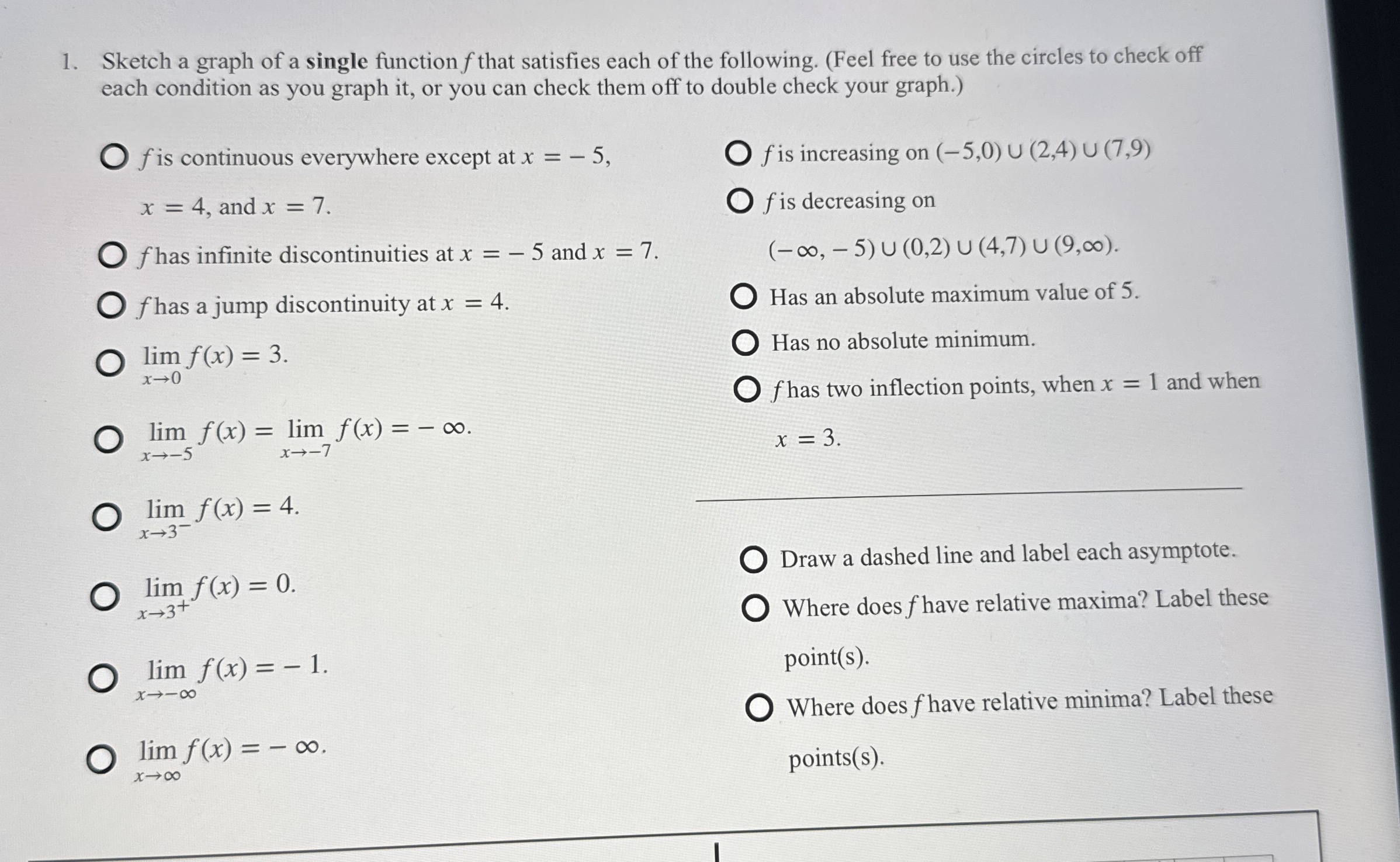 Solved Sketch a graph of a single function f ﻿that satisfies | Chegg.com