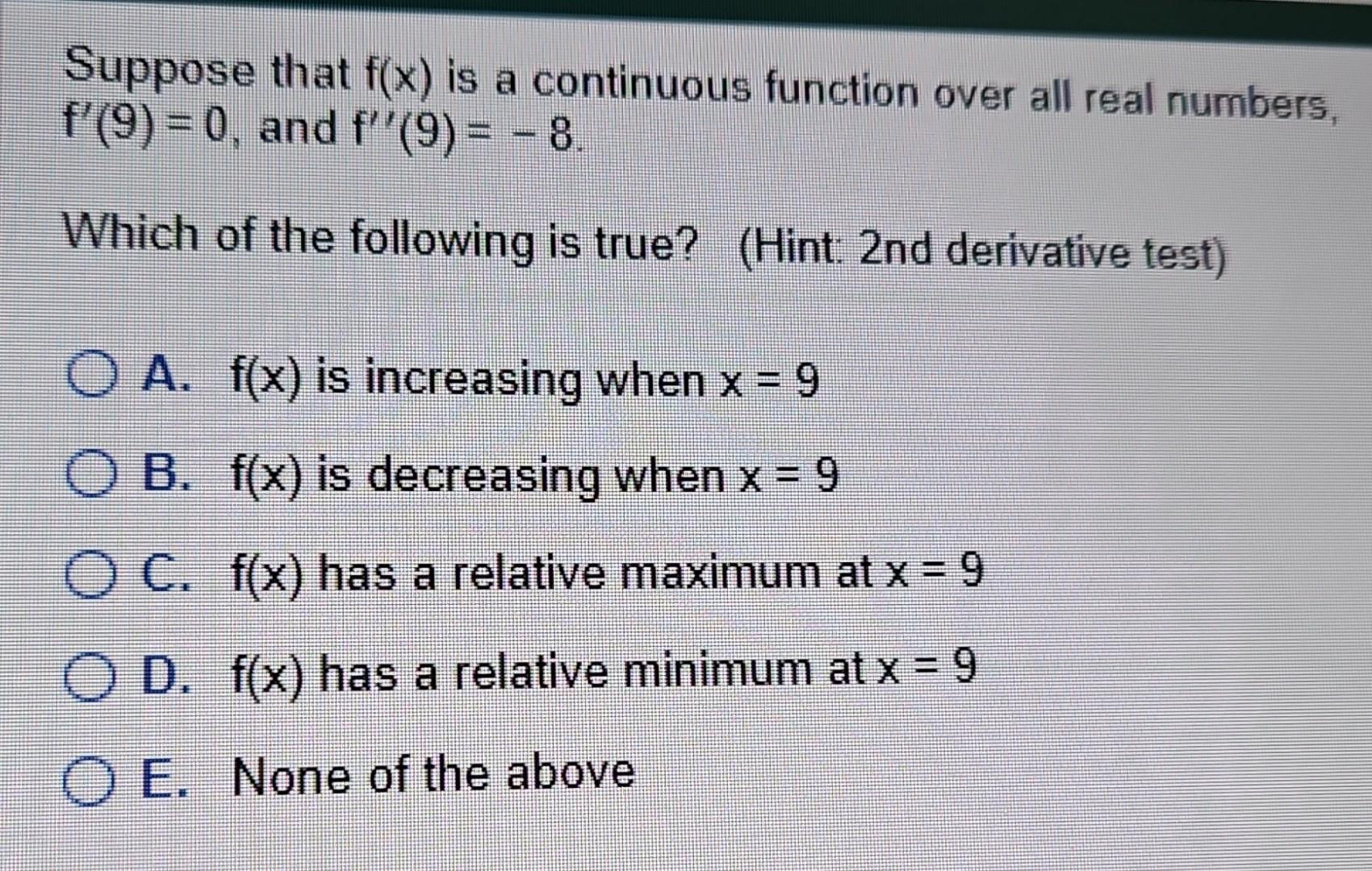 Solved Suppose that f(x) is a continuous function over all | Chegg.com
