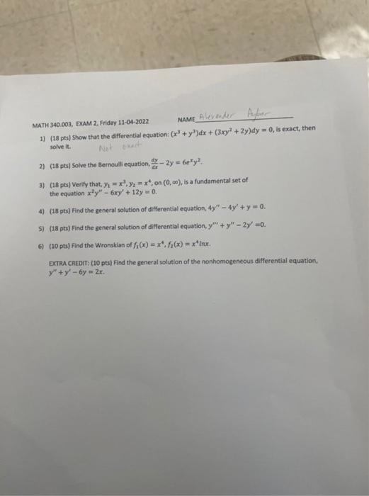 Solved 1) (18 pts) Show that the differential equation: | Chegg.com