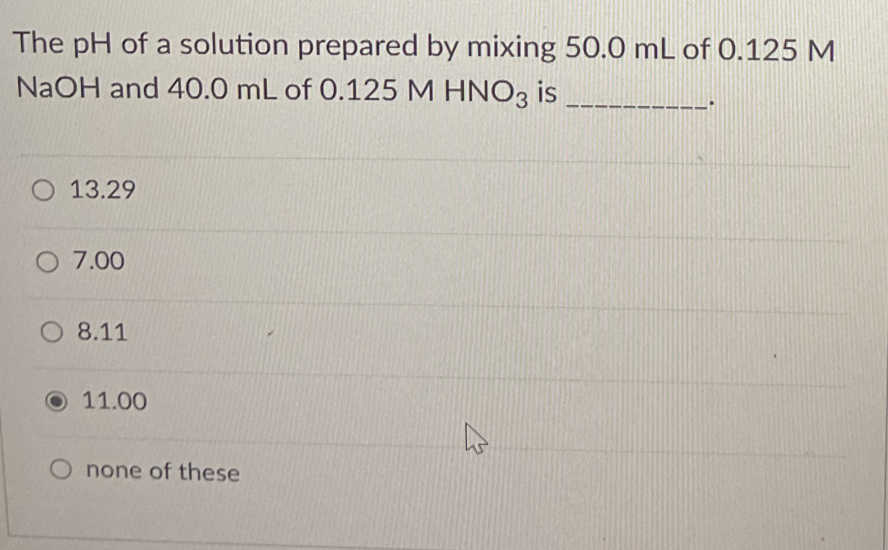 Solved The pH ﻿of a solution prepared by mixing 50.0mL ﻿of | Chegg.com