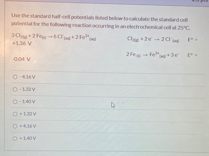 Solved Use the standard half-cell potentials listed below to | Chegg.com