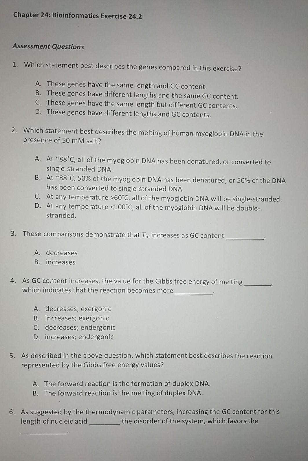 Chapter 24: Bioinformatics Exercise 24.2 Assessment | Chegg.com
