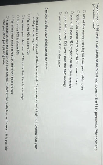 Solved Suppose your child takes a standardized math test and | Chegg.com