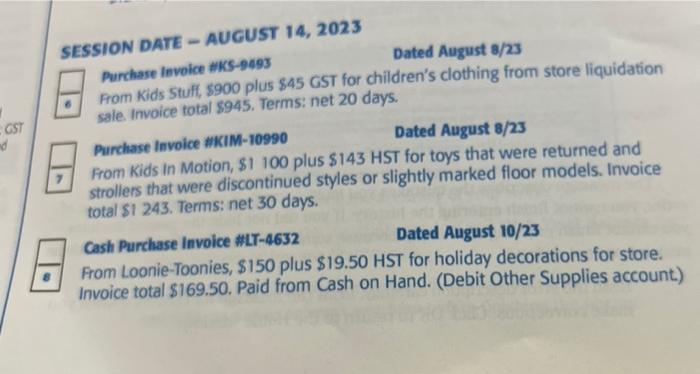 Solved SESSION DATE - AUGUST 7,2023 Cheque Purchase Invoice | Chegg.com