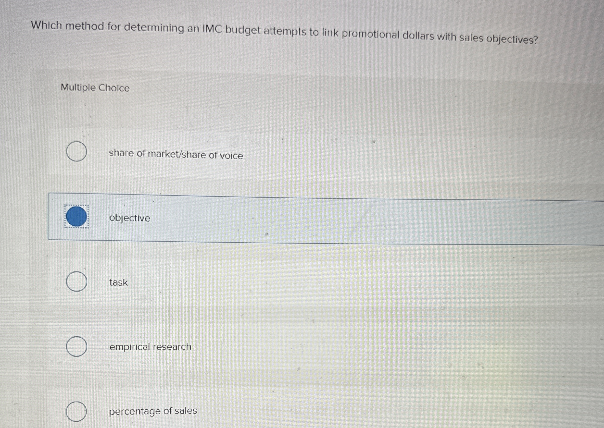 Solved Which method for determining an IMC budget attempts | Chegg.com