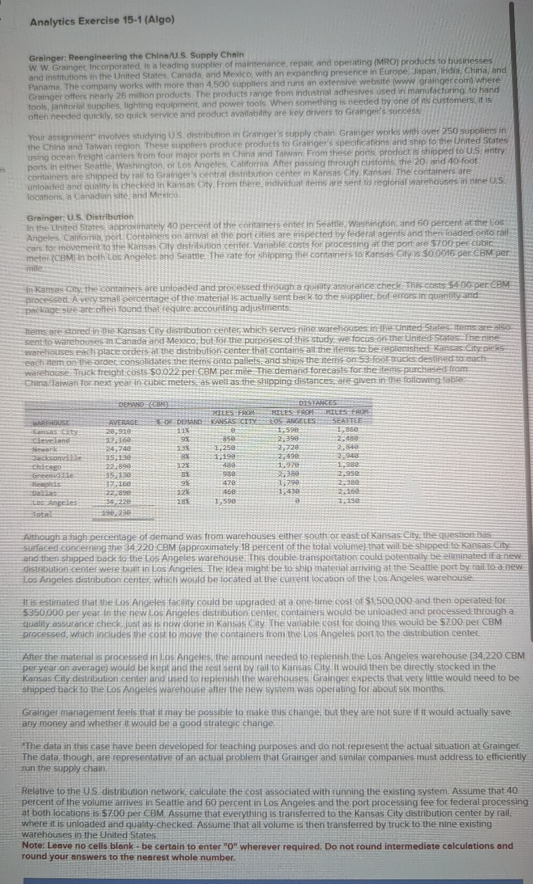 Solved esAnalytics Exercise 15-1 (Algo)Greinger: | Chegg.com