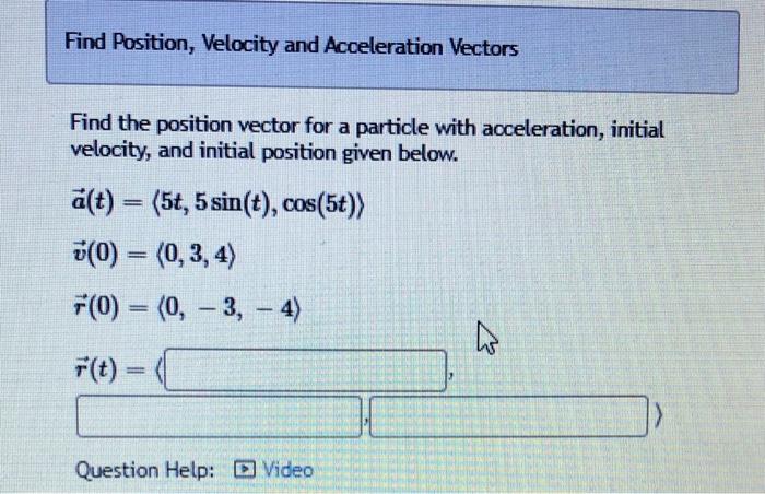 Solved Find Position, Velocity and Acceleration Vectors Find | Chegg.com