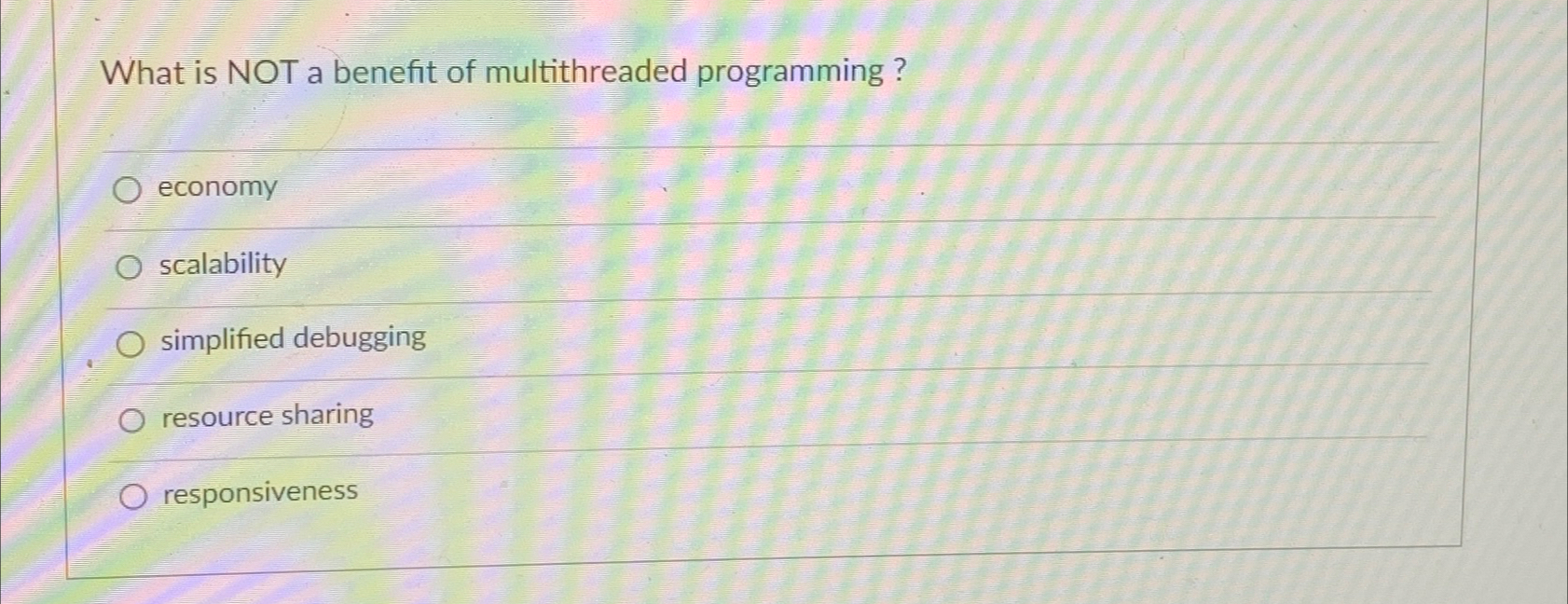 Solved What is NOT a benefit of multithreaded programming | Chegg.com