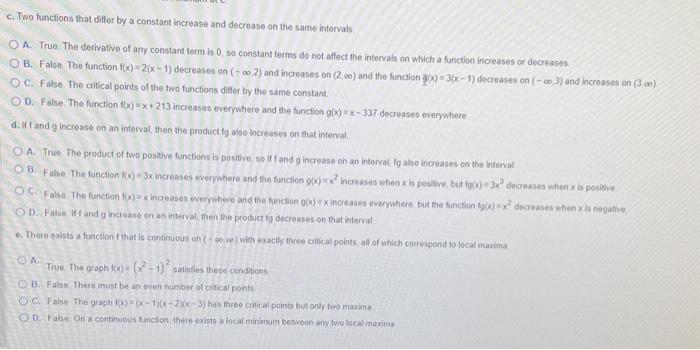 Solved c. Two functions that differ by a constant increase | Chegg.com