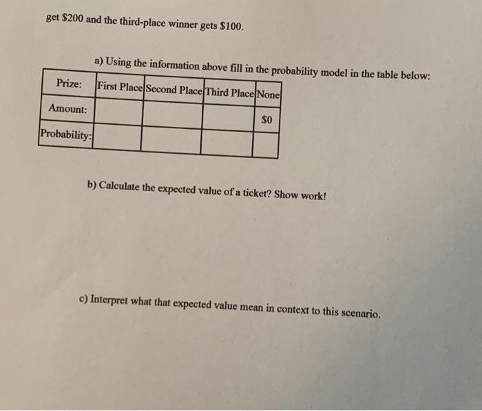 Solved Expected Value Example #1: The following is a | Chegg.com