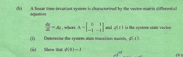 Solved (b) A linear time-invariant system is characterized | Chegg.com