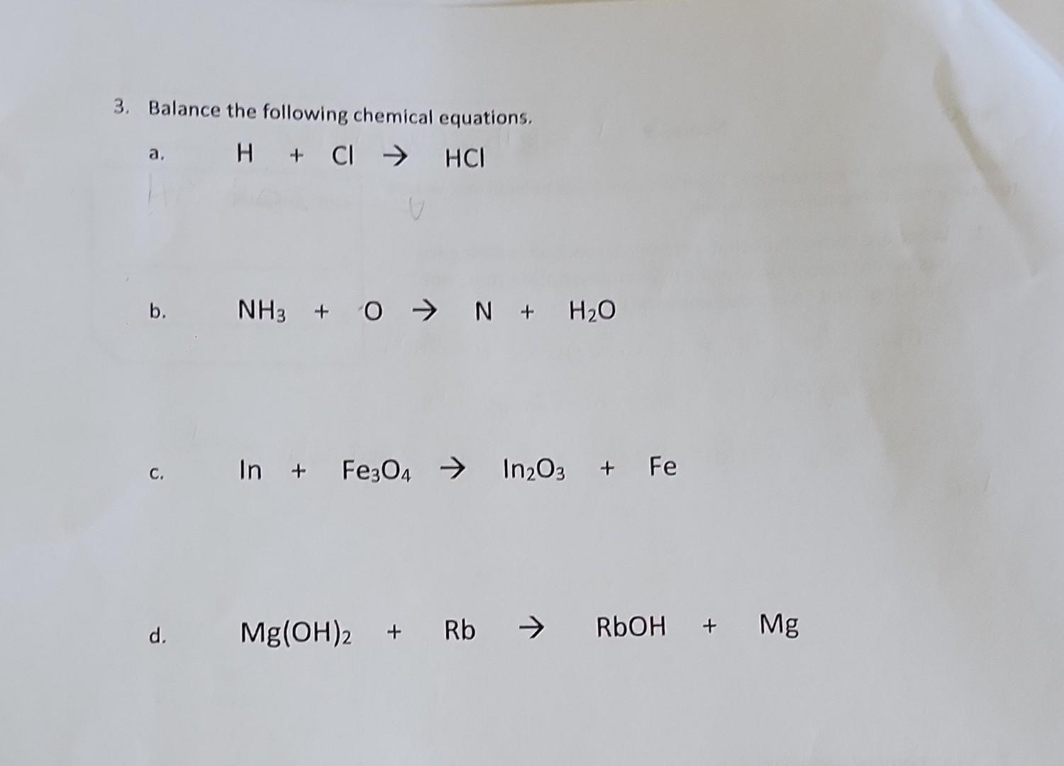 Solved 3. Balance the following chemical equations. a. | Chegg.com