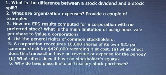 Solved 1. What is the difference between a stock dividend | Chegg.com
