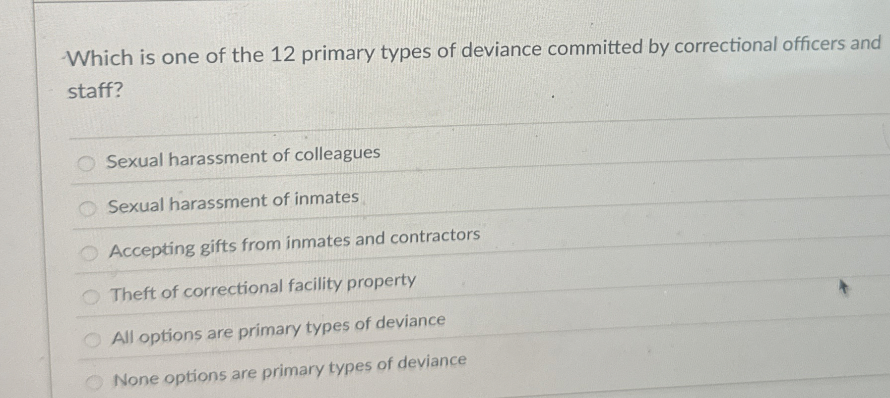 Solved Which is one of the 12 ﻿primary types of deviance | Chegg.com