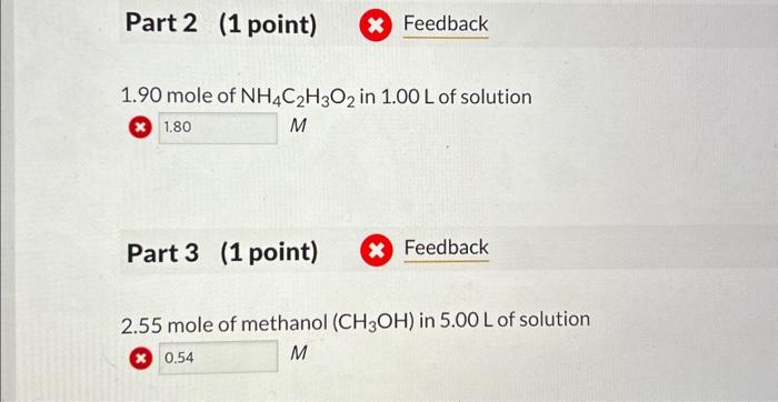 Solved 1.90 mole of NH4C2H3O2 in 1.00 L of solution M Part 3 | Chegg.com
