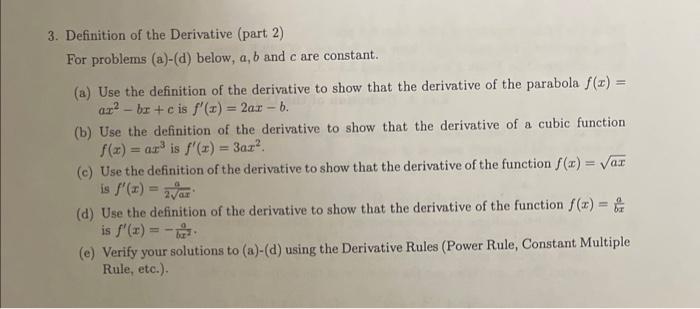 Solved 3. Definition of the Derivative (part 2) For problems | Chegg.com