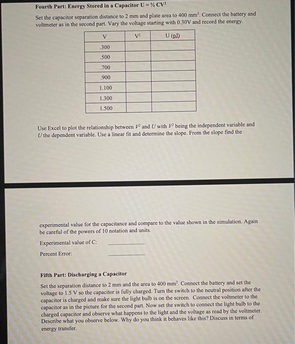 Solved Fourth Part: Energy Stored in a Capacitor U-%CV2 Set | Chegg.com