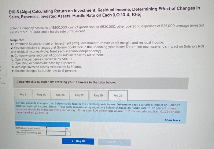 Solved E10-6 (Algo) Calculating Return on Investment, | Chegg.com