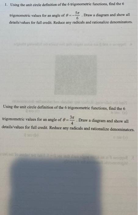 Solved 1. Using the unit circle definition of the 6 | Chegg.com