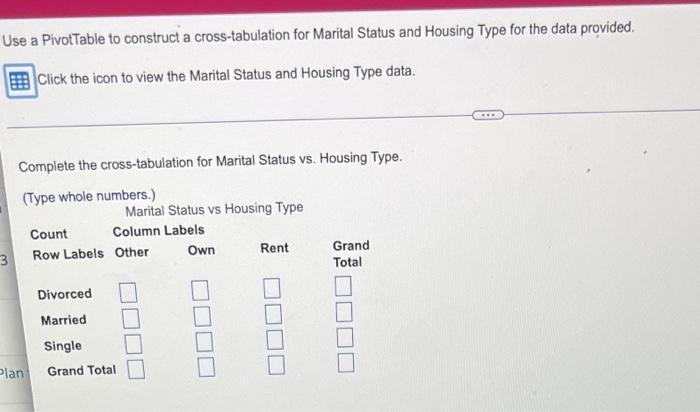 Solved Use a Pivot Table to construct a cross-tabulation for | Chegg.com