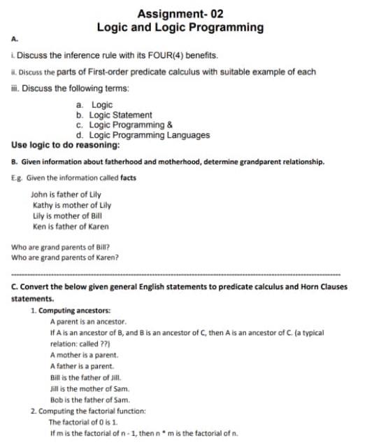 Solved Assignment-02 Logic and Logic Programming A. Discuss | Chegg.com