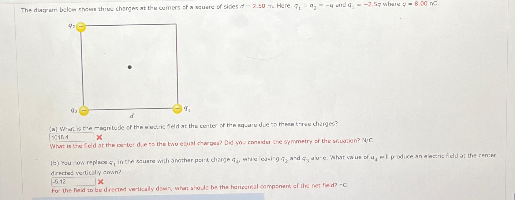 The diagram below shows three charges at the corners | Chegg.com