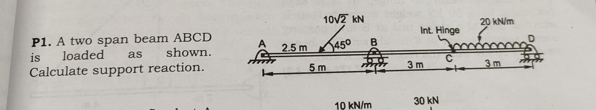 Solved P1. A two span beam ABCD is loaded as shown. | Chegg.com