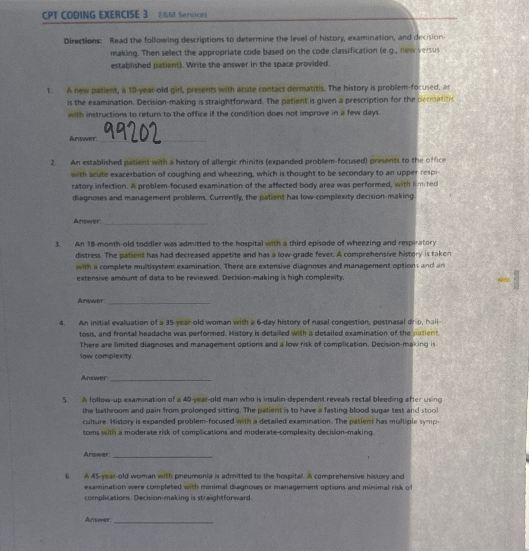 Solved CPT CODING EXERCISE 3 ﻿ERM ServicesDirections: Read | Chegg.com
