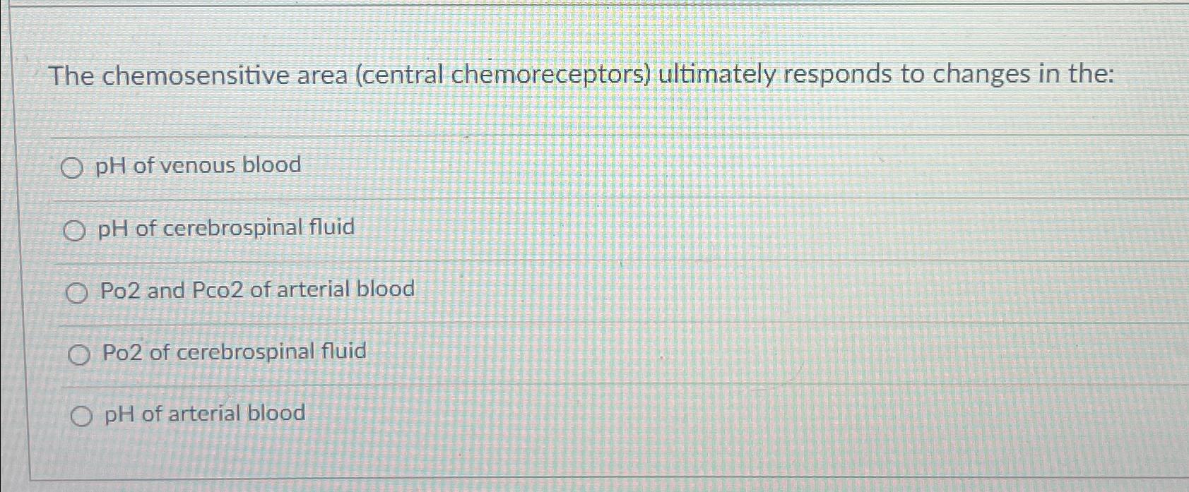 Solved The chemosensitive area (central chemoreceptors) | Chegg.com