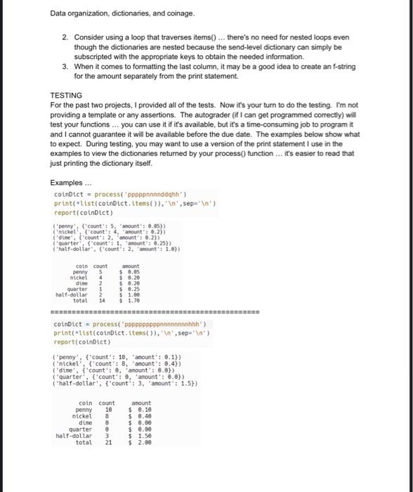 Solved Data organization, dictionaries, and coinage. | Chegg.com
