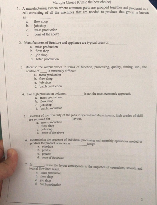 Solved Multiple Choice (Circle the best choice) 1. A | Chegg.com