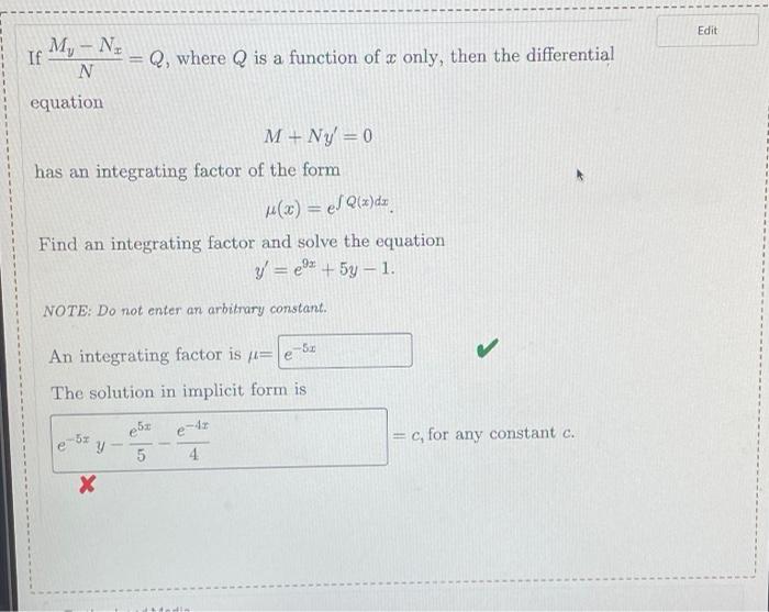 Solved My - N₂ N If - =Q, where Q is a function of x only, | Chegg.com