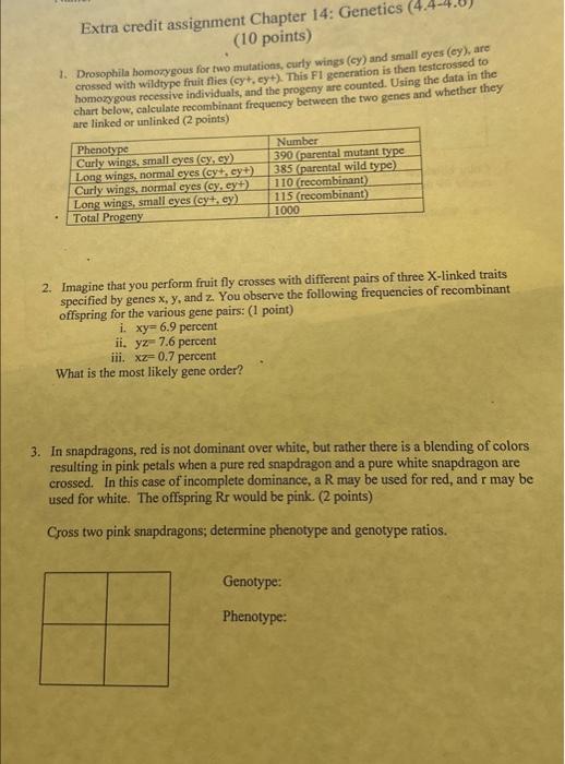 Solved Extra credit assignment Chapter 14: Genetics (4. (10 | Chegg.com